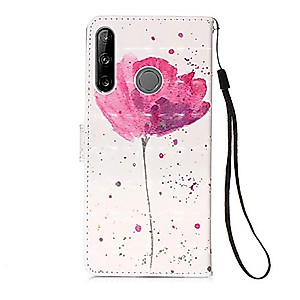OOPKINS Huawei Y7P Case 3D Creative Pattern Design PU Leather Flip Bookstyle Card Slot Holder Wallet Magnetic Cover Stand Compatible for Huawei P40 Lite E 3D A Red Flower YB