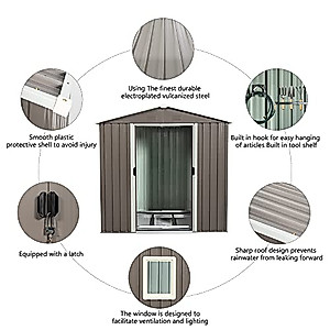 Outdoor Metal Storage Shed with Floor Frame,Metal Garden Shed with Sliding Door, Sun Protection, Waterproof, Tool Storage Shed, for Backyard, Patio, Lawn (Gray-6.23 x 4.3ft+Side Window)