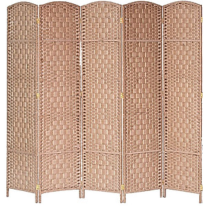 Legacy Decor 5 Panels Room Divider Screen Weaved Bamboo Fiber Natural Color 5.9 ft High X 7.3 ft Wide