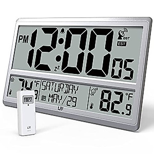 LFF Atomic Clock 4.5" Numbers, Atomic Wall Clock with Indoor & Outdoor Temperature，Never Needs Setting, Battery Operated, Date, Time, Wireless Outdoor Sensor, Jumbo Display Easy to Read