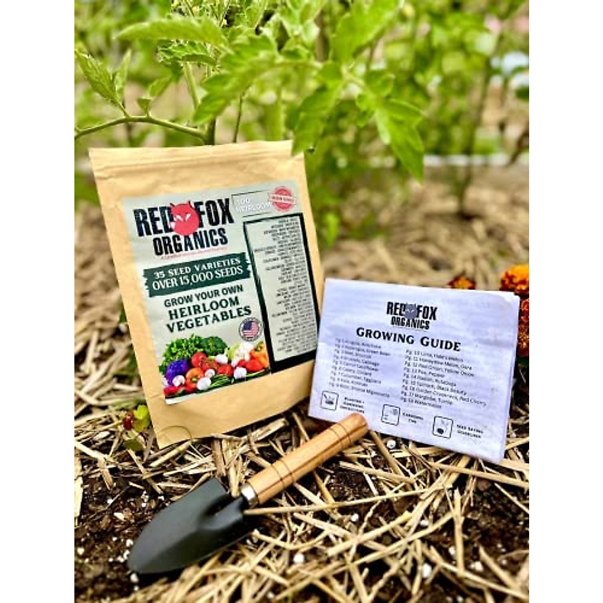 Non-GMO Heirloom Seed Kit | 15,000+ Non-Hybrid Open-Pollinated Seeds | 35 Varieties of Fruit and Vegetable Seeds |Easy Storage | Emergency Preparedness | Veteran Owned Business | Red Fox Organics