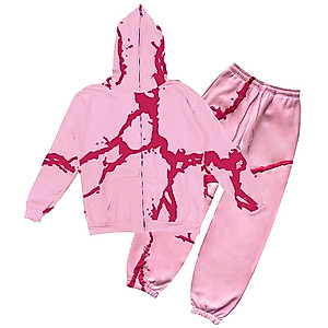 MINIDORA Men's Y2k Zip Up Hoodies Oversize Pullover Sweatshirts Hip Hop Streetwear Only Hoodie-Pink Medium