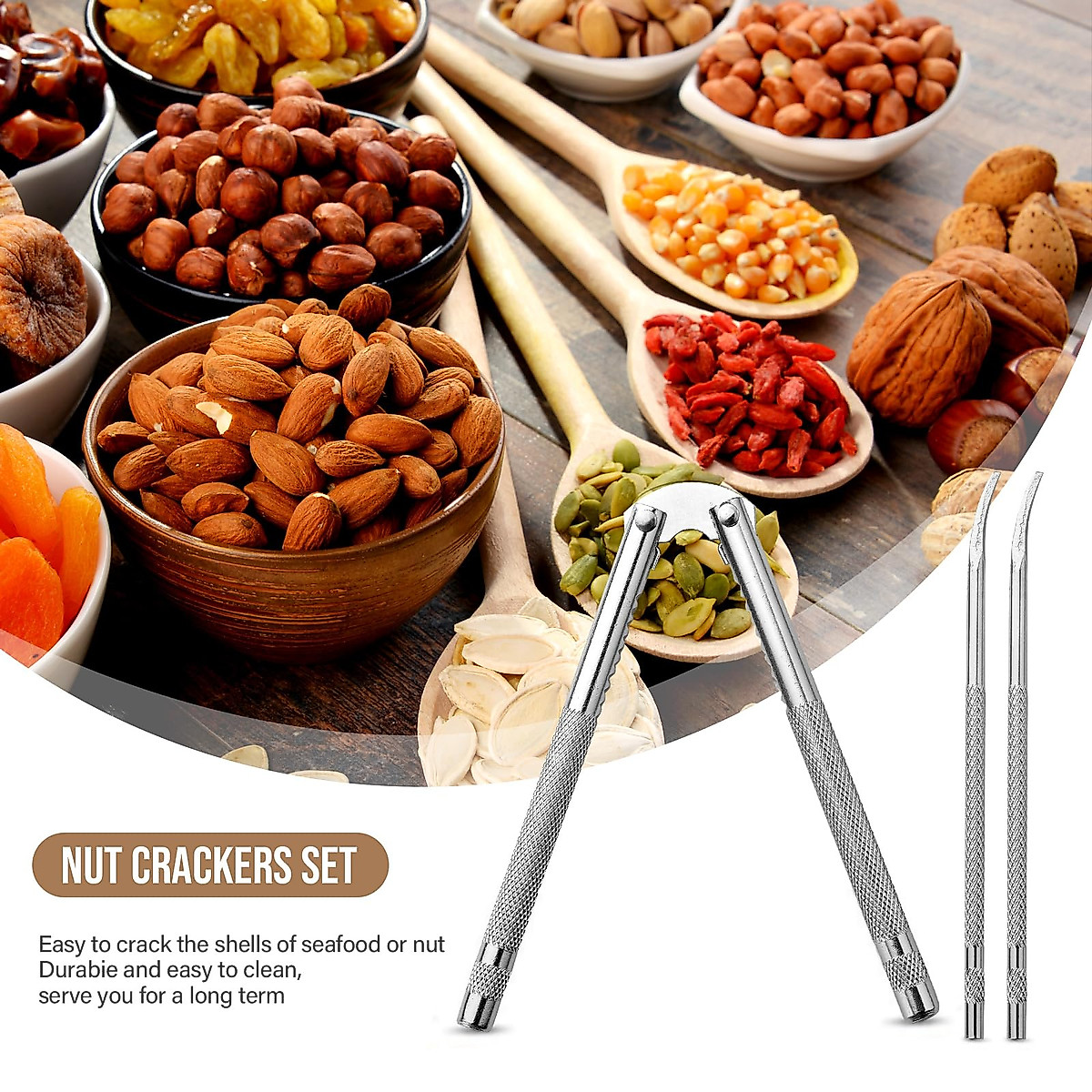 Drincarier Lobster Crackers and Picks Set, 10-Piece Crab Leg Cracker Tools - Stainless Steel Seafood Crackers & Forks Nut Cracker Set - Dishwasher Safe