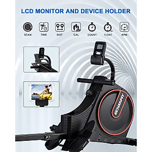 ECHANFIT Rowing Machine Folding Rower with 16 Levels Magnetic Resistance and Adjustable Console Angle for Home Use