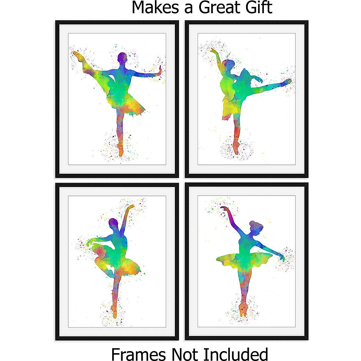 Girl Ballet Dancers Abstract Wall Art Print 8 x 10" Set of 4 Unframed, White Background, Perfect for for Ballerina, Teacher and Lover of Ballet, Ideal Bedroom, Dance Studio, Locker Decor