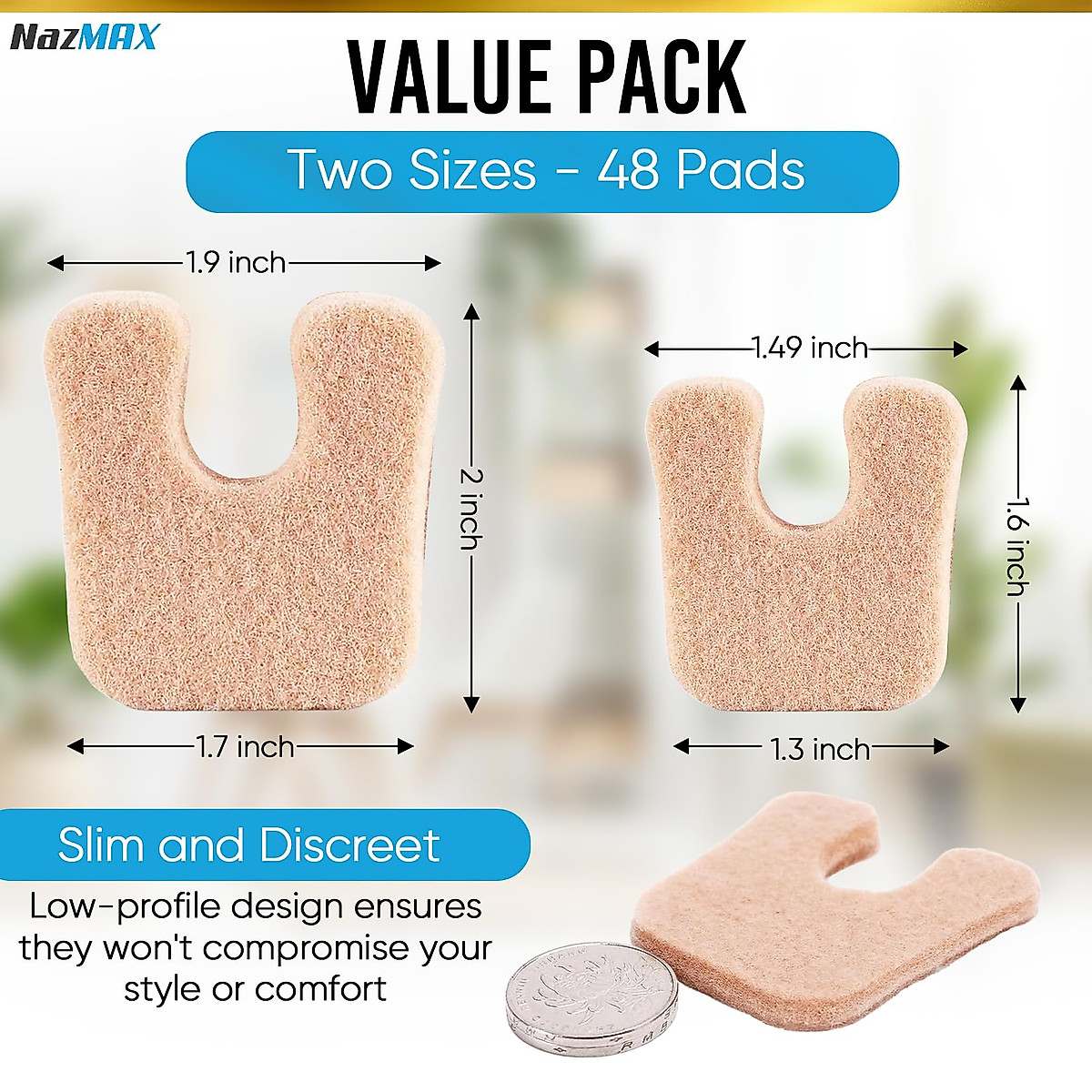 U-Shaped Felt Callus Pads (48 Pack) | Protect Calluses from Rubbing on Shoes | Reduce Foot and Heel Pain | Self-Stick Pedi Cushions Comfort