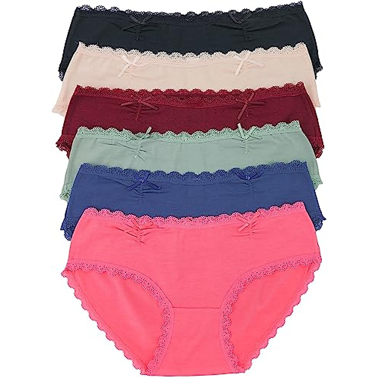 ToBeInStyle Women's 6 Pack Lacey Edge 2 Cotton Hipster Panties - Medium