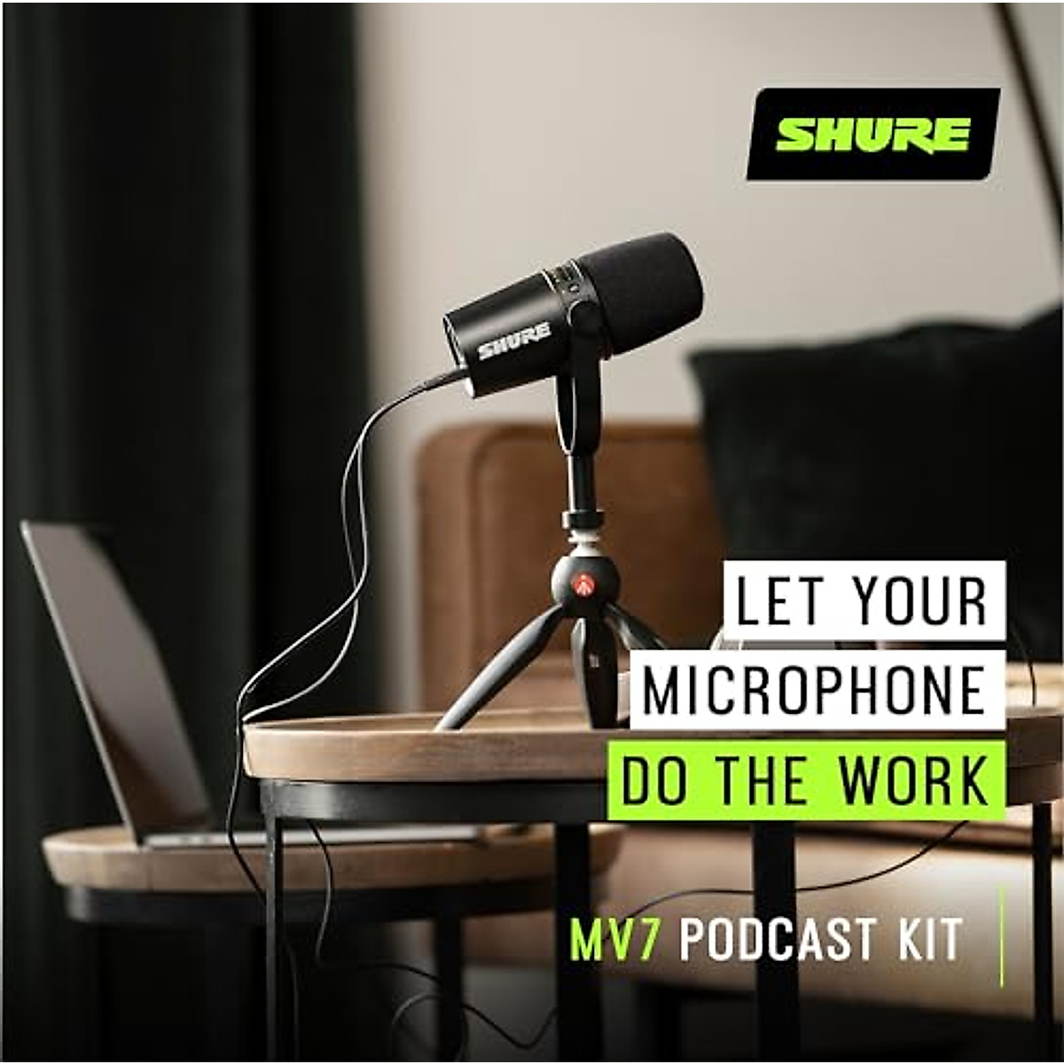 Shure MV7 USB Microphone with Tripod, for Podcasting, Recording, Streaming & Gaming, Built-in Headphone Output, All Metal USB/XLR Dynamic Mic, Voice-Isolating Technology, TeamSpeak Certified - Black