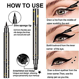 LemonSac 4 Pcs Double-sided Liquid Eyeliner Pencil Pen, with Eye Makeup Stamp Super Slim Gel Felt Tip, Waterproof Smudgeproof Long Lasting Eyeliner Eye Makeup (4PCS)