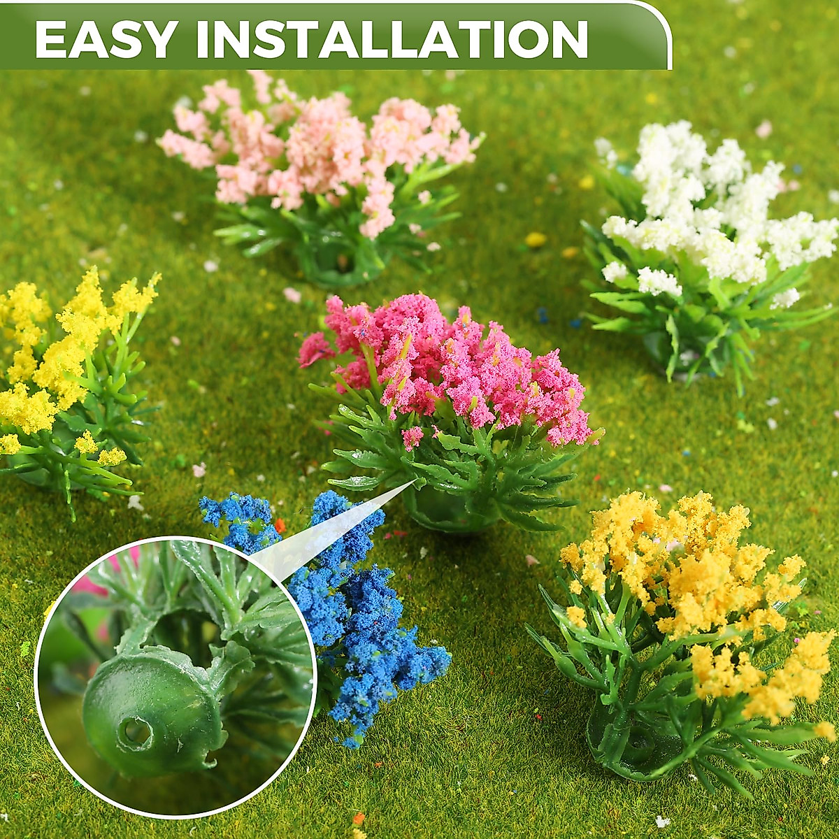 Yetaha 50Pcs Mini Colorful Flower Clusters, Miniature Flower Vegetation Groups Static Scenery Model for DIY Craft Train Landscape Railroad Scenery Sand Military Layout Model War Gaming Terrain