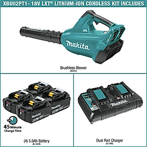 Makita XBU02PT1 36V (18V X2) LXT® Brushless Blower Kit with 4 Batteries (5.0Ah)