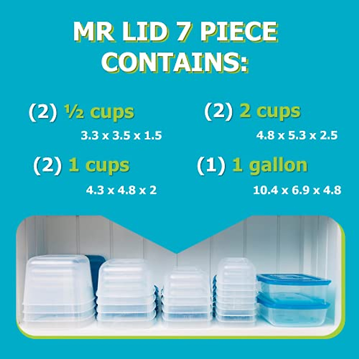 Mr. Lid Premium Attached Storage Containers | Permanently Attached Plastic Lid, Never Lose | Space Saving (7 piece set)