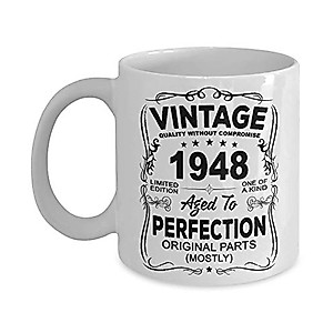 Tesy Home 75th Birthday White Mugs For Him Her Men Women |Gifts For 75 Years Old Bday Party For Boys Girls Couple | 1948 Funny 11oz Coffee Cup Presents For Husband Wife | 1948 Vintage Mug