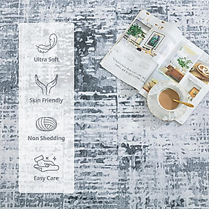 HOMBYS 10x14 ft Modern Abstract Area Rug for Living Room Bedroom, Large Non-Slip Boho Floor Carpet for Indoor Office Dining Room, Traditional Home Deco, Grey, Machine Washable