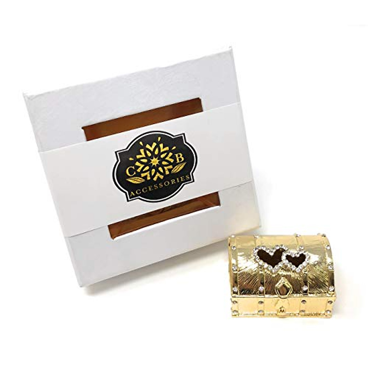 Wedding Unity Coin Set - Arras de Boda - Double Heart Box with Decorative Rhinestone Crystals 68 (Gold)