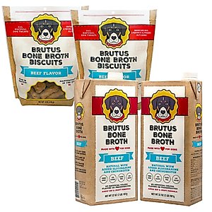 Brutus Bone Broth for Dogs (Beef, 2-Pack) and Brutus Broth Dog Biscuits (Beef, 2-Pack) Bundle