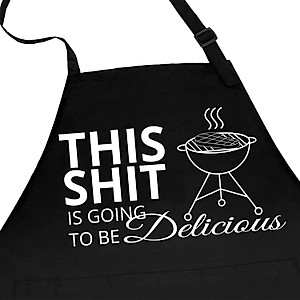 KITCHEPOOL Funny Apron for Men, Chef Aprons for Women with 3 Pockets - Mens Gifts For Christmas - Adjustable Bid Kitchen Aprons for Chef, Cooking Apron for BBQ, Baking