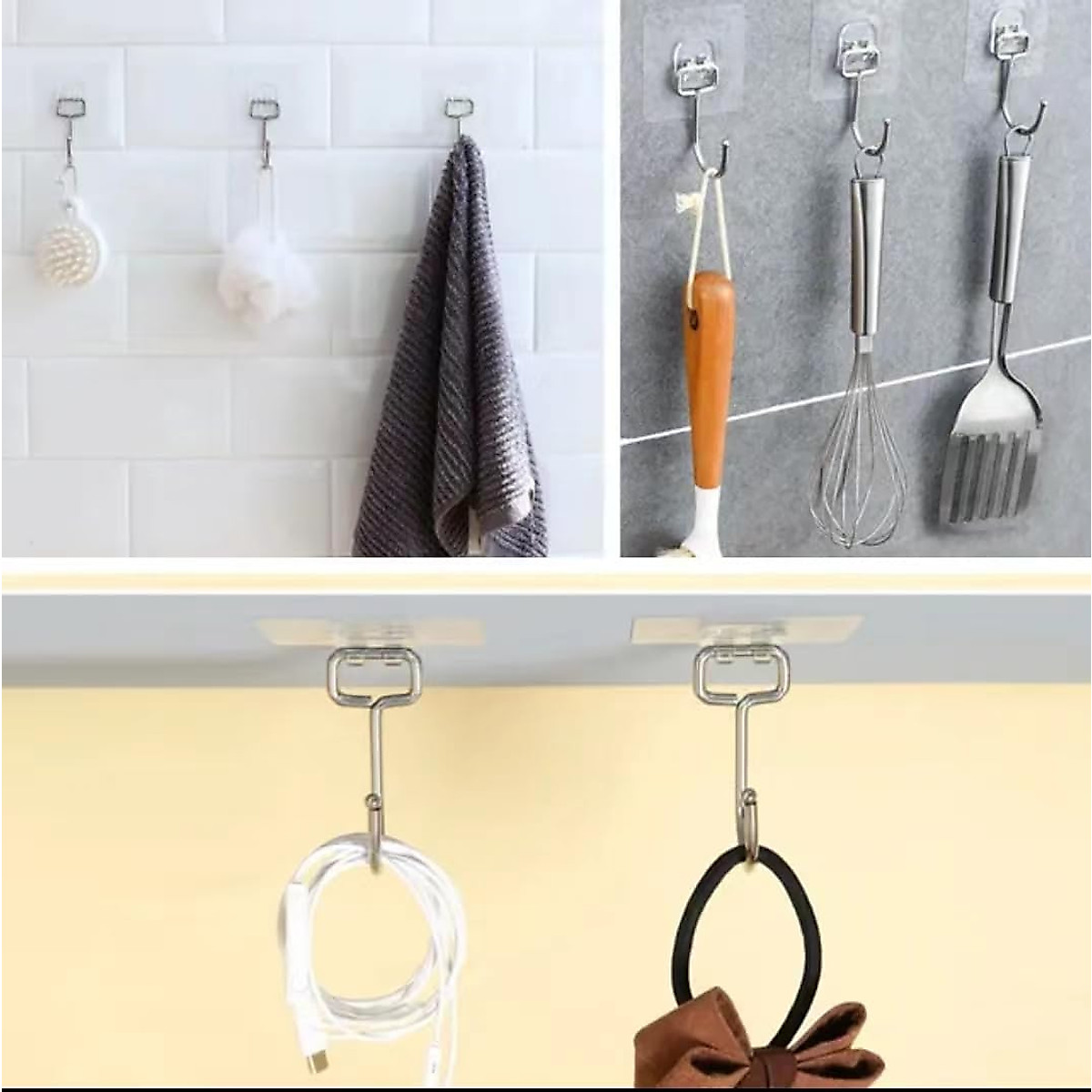 Generic Ultra Strong 50lb (Max) Transparent Self-Adhesive Hooks - Heavy-Duty Wall Hooks for Kitchen, Bathroom, Ceiling, and More - The Ultimate Organizational Solution (Pack of 10), ZJH-G-BST008