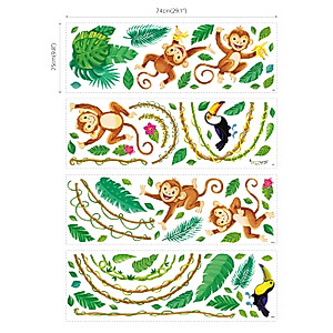 DECOWALL DWL-2013 Monkeys in Jungle Wall Stickers Wall Decals Peel and Stick Removable Wall Stickers for Kids Nursery Bedroom Living Room d?cor