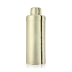 Viski Art Deco Gold Cocktail Shaker, 24 oz Etched Stainless Steel Shaker With Strainer & Gold Finish