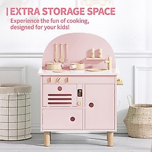 cuoote Play Kitchen Set for Kids Toddlers, Toddler Kitchen Set, Wooden Mini Pretend Kitchen playset for Boys and Girls, Toy Kitchen Gift for Girls and Boys, Gift for Ages 3+, Pink