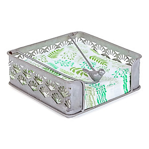 NIKKY HOME Farmhouse Rustic Flat Napkin Holder, Galvanized Metal Napkin Caddy with Bird Weight Ball