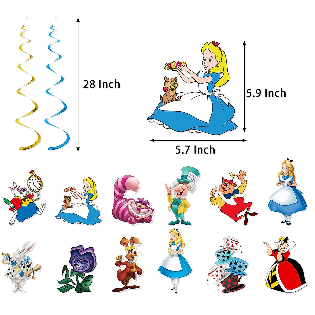 Alice in Wonderland Birthday Decorations Alice Happy Birthday Banner with Hand Hanging Swirls for Kids, Boys and Girls Alice in Wonderland Happy Birthday Decoration