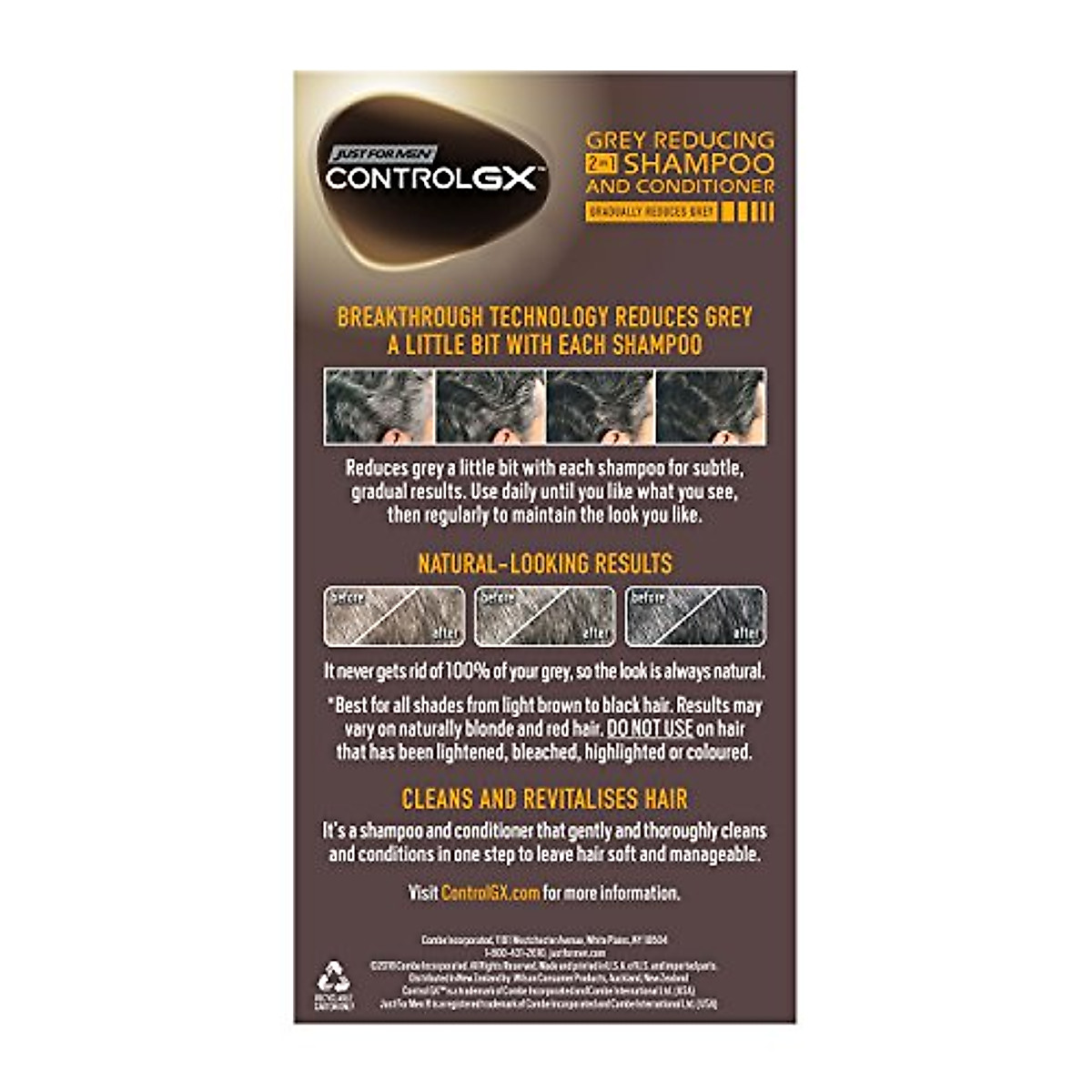 Just For Men Control GX 2 in 1 Grey Reducing Shampoo and Conditioner, 5 Fluid Ounce