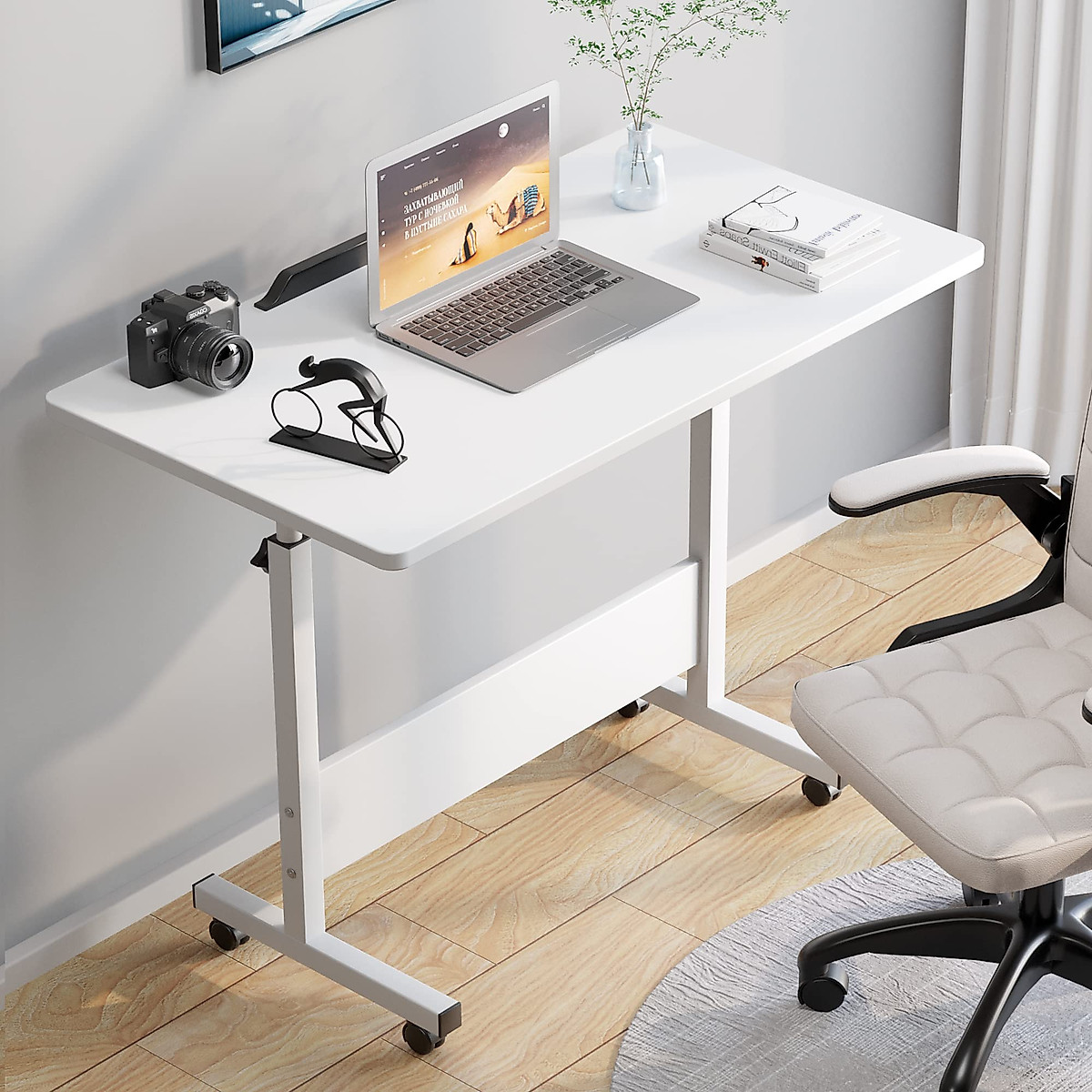 HDHNBA Rolling Desk Adjustable Height,Rolling Computer Cart,Portable Laptop Desk,Small Adjustable Home Office Desk,Rolling Laptop Desk,Small Portable Desk