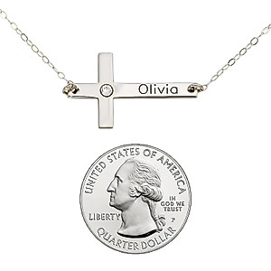 AJ's Collection Personalized Cross Necklace With Birthstone Setting. Upto 9 Characters. Choice of Sterling Silver Chain. Gift for her Keep Special Name Near Your Heart.