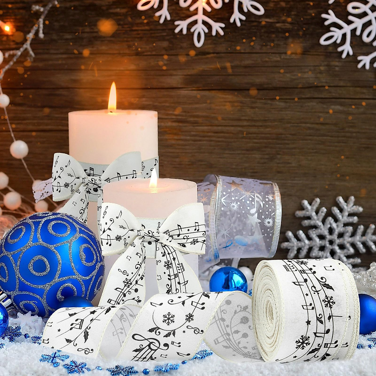 Handicraft Ribbon 2.5 Inch 20 Yards Christmas Note Ribbon Music Theme Ribbon Binding Ribbon Roll Gift Packaging DIY Crafts Wedding Birthday Holiday Backing Packaging Supplies, Ivory and Brown.