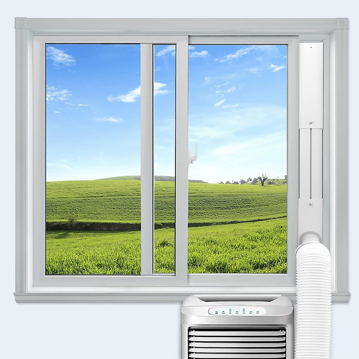 habibee Portable Air Conditioner Window Vent Kit Adjustable AC Window Vent Kit with Window Seal Sliding Air Conditioner Window Kit for Exhaust Hose with 5.1Inches Diameter
