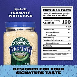 RiceSelect Texmati White Rice, Long-Grain Basmati Rice, Premium Gluten-Free Rice, Non-GMO, Star-K Kosher, 32-Ounce Jar