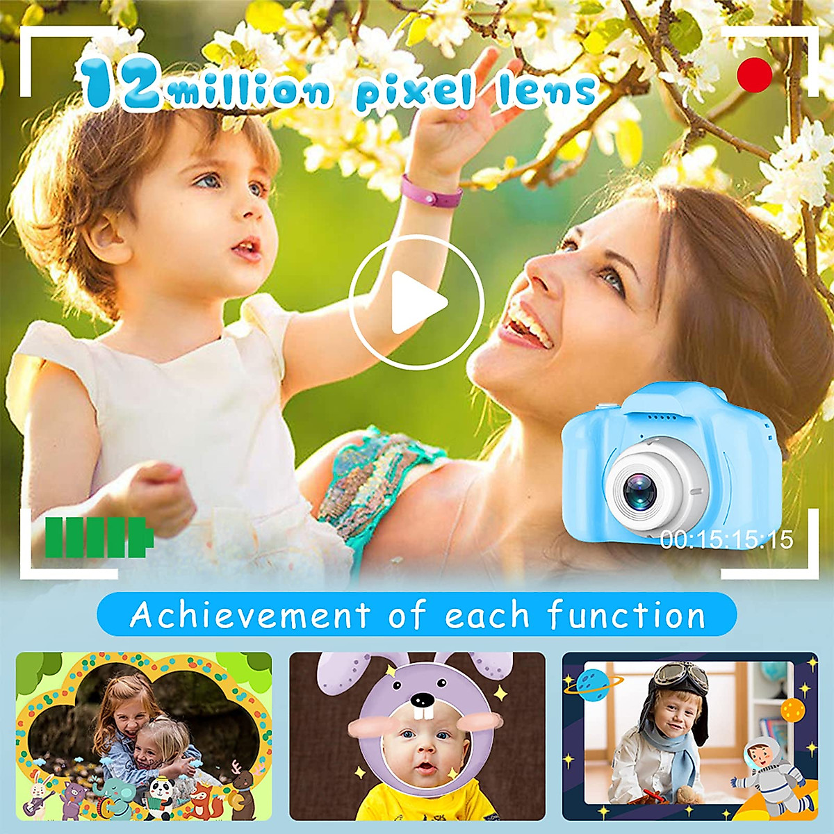Dylanto Upgrade Kids Selfie Camera, Christmas Birthday Gifts for Age 3-8, Kids Digital Cameras with HD Video,Portable Kids Camera, Toddler Toy for 3 4 5 6 7 8 Year Old Boy with 32GB SD Card (Blue) 1