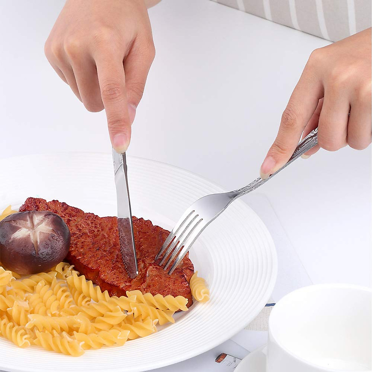 Dinner Fork Salad Dessert Forks Rose Pattern 12 Pieces, BUY&USE Silver Stainless Steel 7.3-Inch Flatware