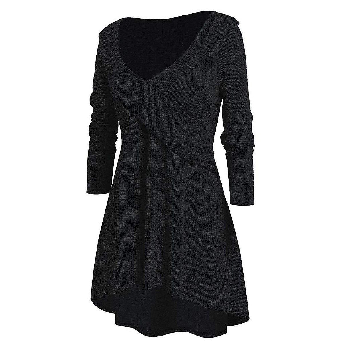 CapsA Women Halloween Gothic Sweatshirts Dress Long Sleeve High Low Pullover Plus Size V-Neck Tunic Plunging Neck Sweater Black