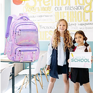 Vimivon Girls Backpack for Kids 6-8 Butterfly Backpacks for Girls 8-10 1st 2nd Grade Kindergarten Preschool Elementary School,Purple