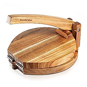 Acacia Wood Tortilla Press Round 10" - Ideal for Tortillas, Roti, Pizza and Quesadillas - Tortilla maker press, Pizza dough press, Roti maker, Quesadilla maker - Durable, Ergonomic and Easy to use