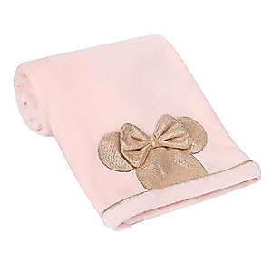 Lambs & Ivy Disney Baby Pink/Rose Gold Minnie Mouse Appliqued Baby Blanket