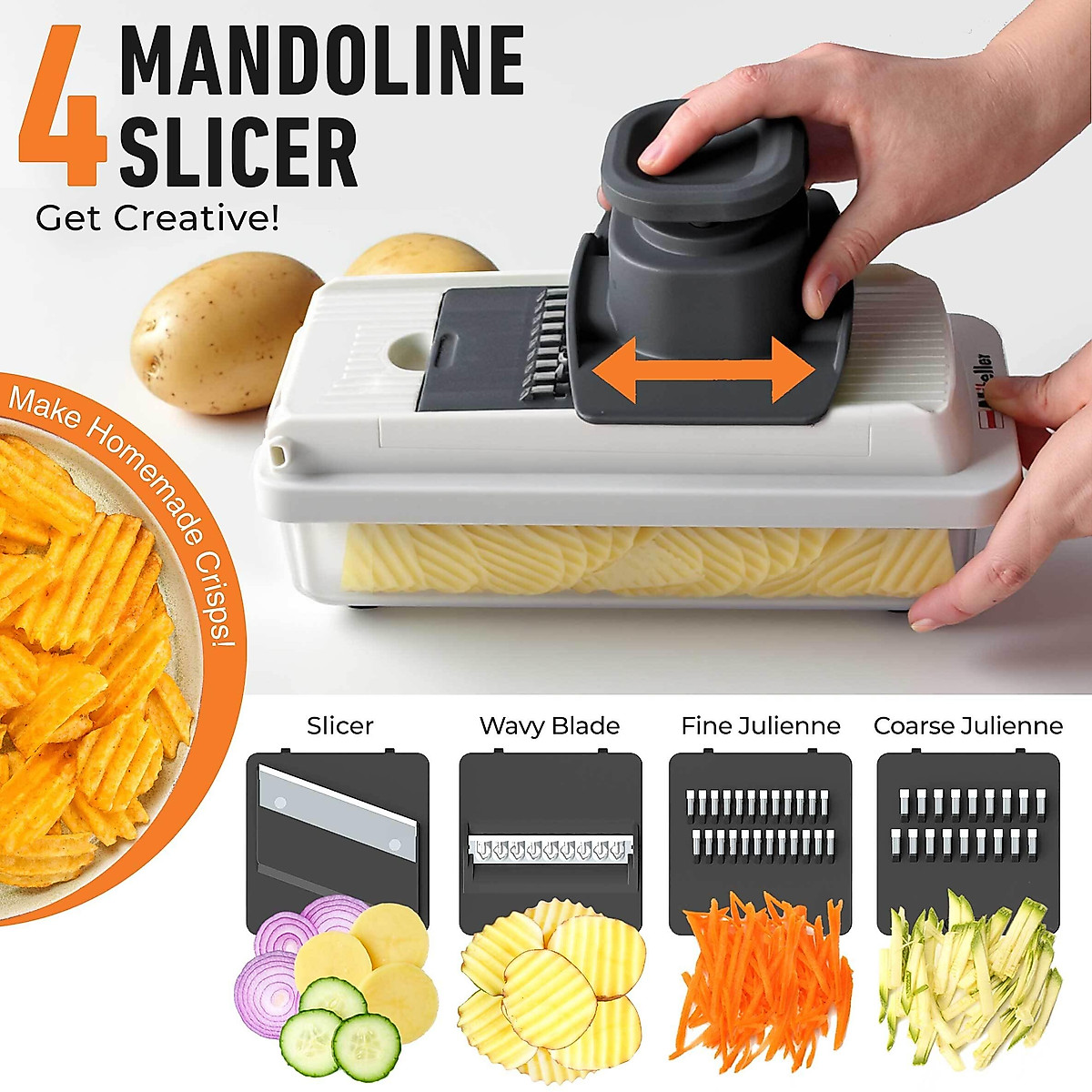 Mueller Vegetable Chopper Mandoline Slicer, Food Veggie Chopper, Cheese Grater, Onion Vegetable Cutter with Container, Dicer, Kitchen Gadgets & Essentials, White Sand/Grey
