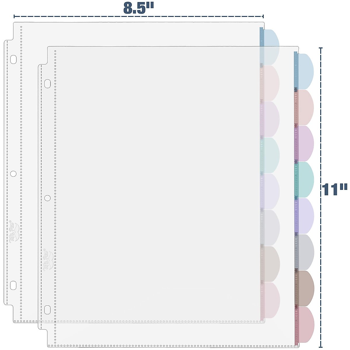 Mr. Pen- Clear Sheet Protectors with Binder Tabs, 8 Tabs, 2 Sets, Clear Binder Sheet Protectors, Clear Plastic Dividers for 3 Ring Binder, Insertable Index Page Divider Multicolor Tabs