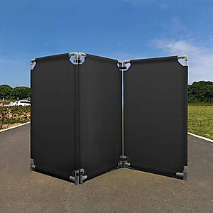 3 Panels Safety Barricade 5.8FT Foldable Security Sign Barrier Gate with Heavy Duty PVC Frame High Visibility Caution Symbol Crowd Control Restricted Area Pedestrian Barricade Traffic Fence Black