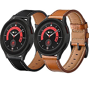 Olytop Galaxy Watch 5 Pro Bands 45mm, Galaxy Watch 6/4 Classic Band 47mm 46mm 43mm 42mm, Samsung Galaxy Watch 6/5/4/Acitve 2 Bands 44mm 40mm, 20mm Leather Wristband Replacement Strap Men, Black+Brown