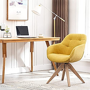 KINWELL 2022 Upgrade Swivel Armchair Contemporary Fabric Accent Chair Dining Chair Tufted Back with Sturdy Oak Wood Legs for Small Space Home Office Slim Adult, Yellow
