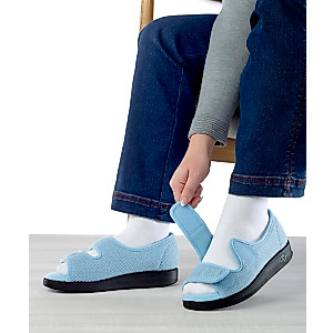 Silverts Open Toe Shoes for Women - Extra Wide Sandals for Diabetes Lymphedema Edema Arthritis Swollen Feet - Non Slip Adaptive Slippers - Walking Footwear for Elderly Seniors - Powder Blue/Black 8