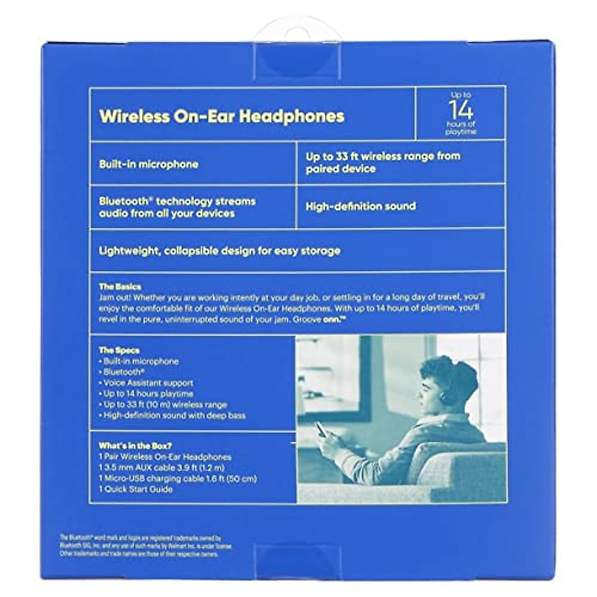 onn | Bluetooth On-Ear Headphones (Blue)