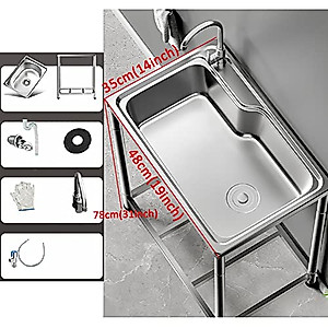 Freestanding Kitchen Sink, Stainless Steel Single Bowl Sink, Washing Hand Basin with Hot and Cold Faucet, for Garage, Laundry, Hotel