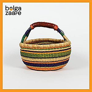 Bolga Zaare Market Basket, Handmade in Ghana Africa by Women Artisans (Colorful, Small) (10"-11" Diameter x 6"-7" H) (1 Basket)
