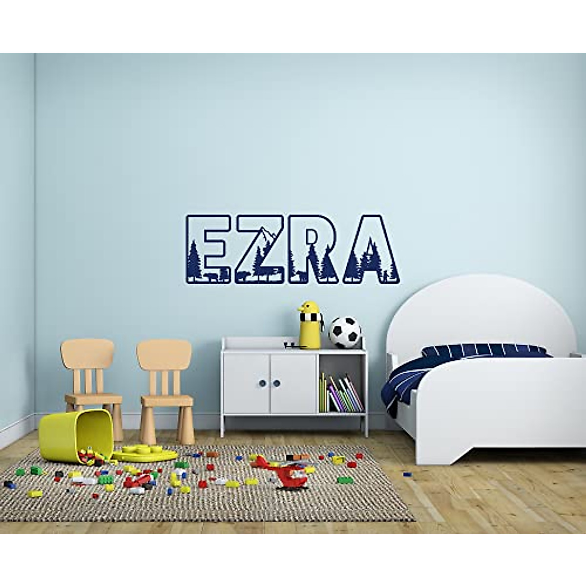 Forest Bear Custom Name Vinyl Wall Decal Sticker Art for Boys and Girls, Mountain Trees Woodland Theme Bedroom and Nursery Room Decor for Kids