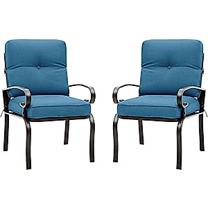 Incbruce Metal Outdoor Dining Chairs Patio Chairs Set of 2, Wrought Iron Chair Steel Frame Restaurant Chair, All-Weather Garden Seating Chair with Arms and Seat Cushions (Peacock Blue)